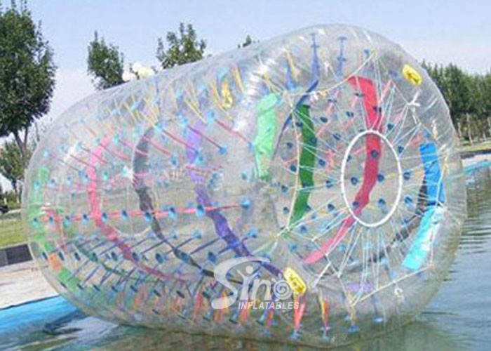 3.0m long clear inflatable zorb roller with colorful ribbons for water ...